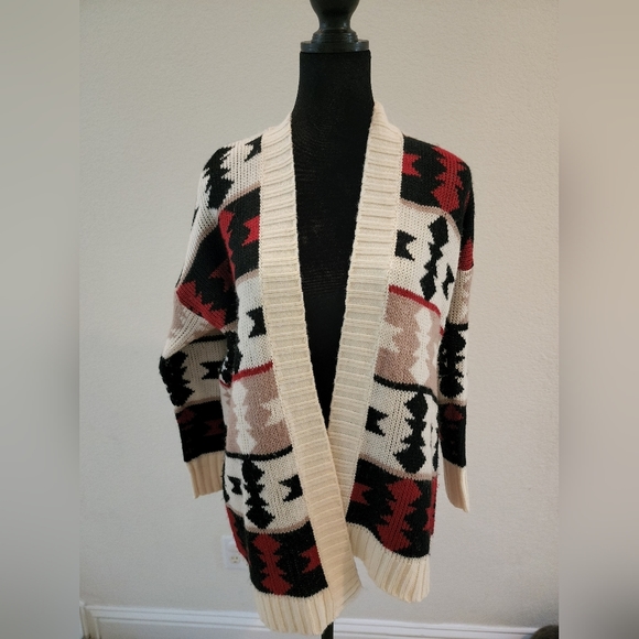 Polly & Esther | Sweaters | Red Quad Color Aztec Cardigan Size M Polly ...